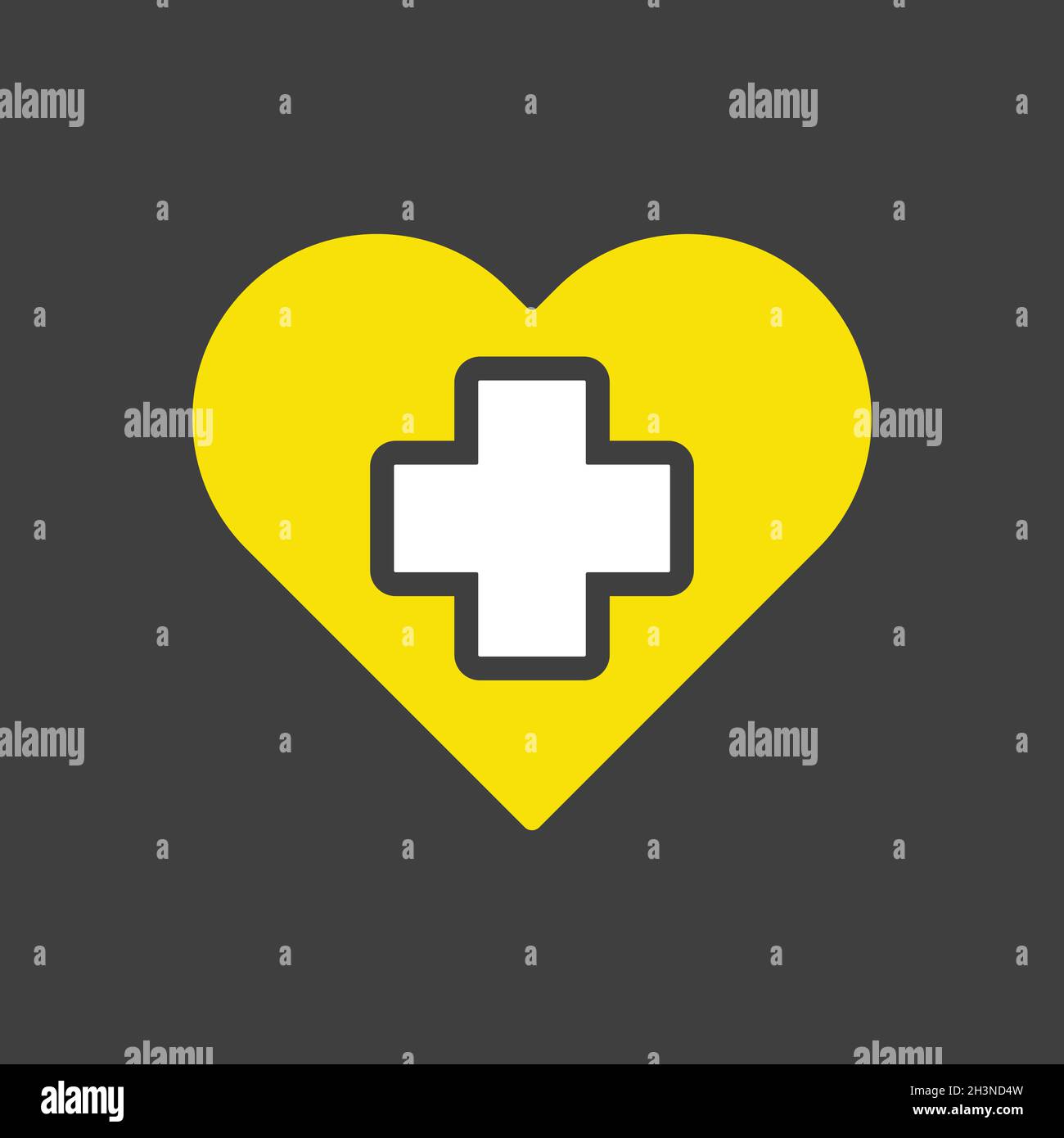 Cross inside heart vector glyph icon on dark background. Medicine and ...