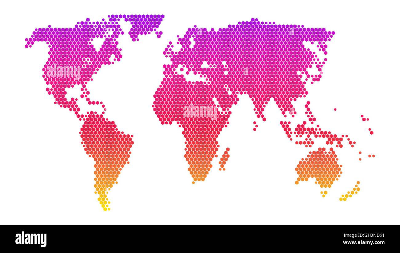 Colorful world map made of hexagons on white background. Abstract ...