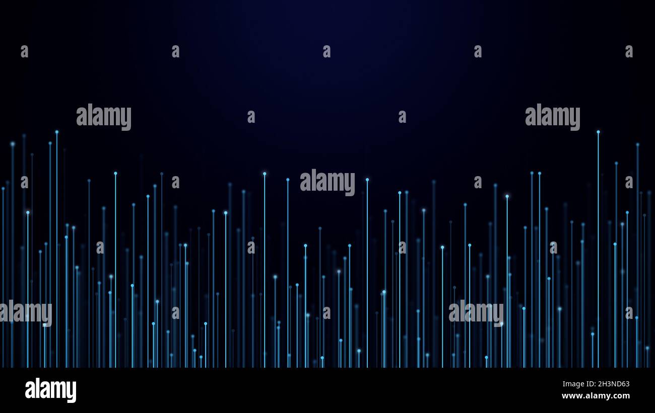 Digital background with blue cybernetic particles or fiber optic cables ...