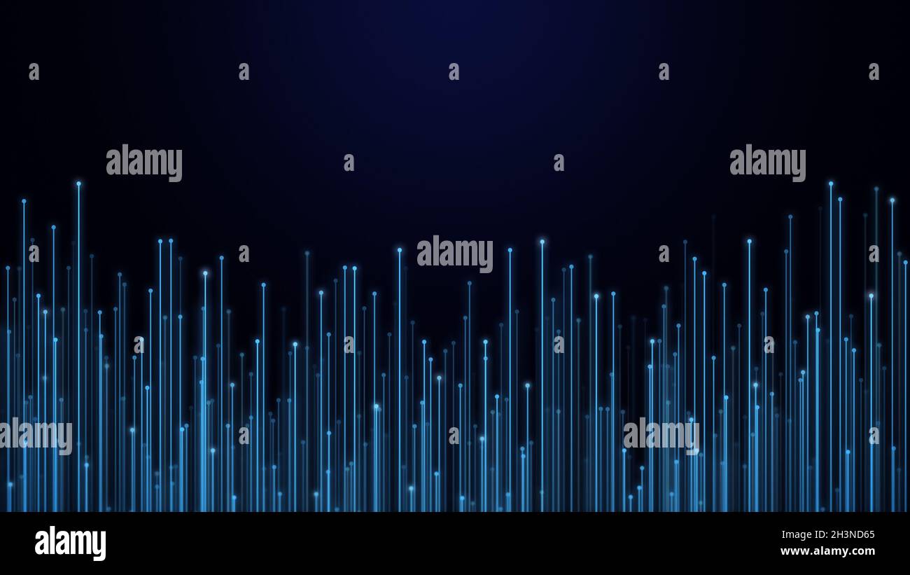 Digital background with blue cybernetic particles or fiber optic cables ...