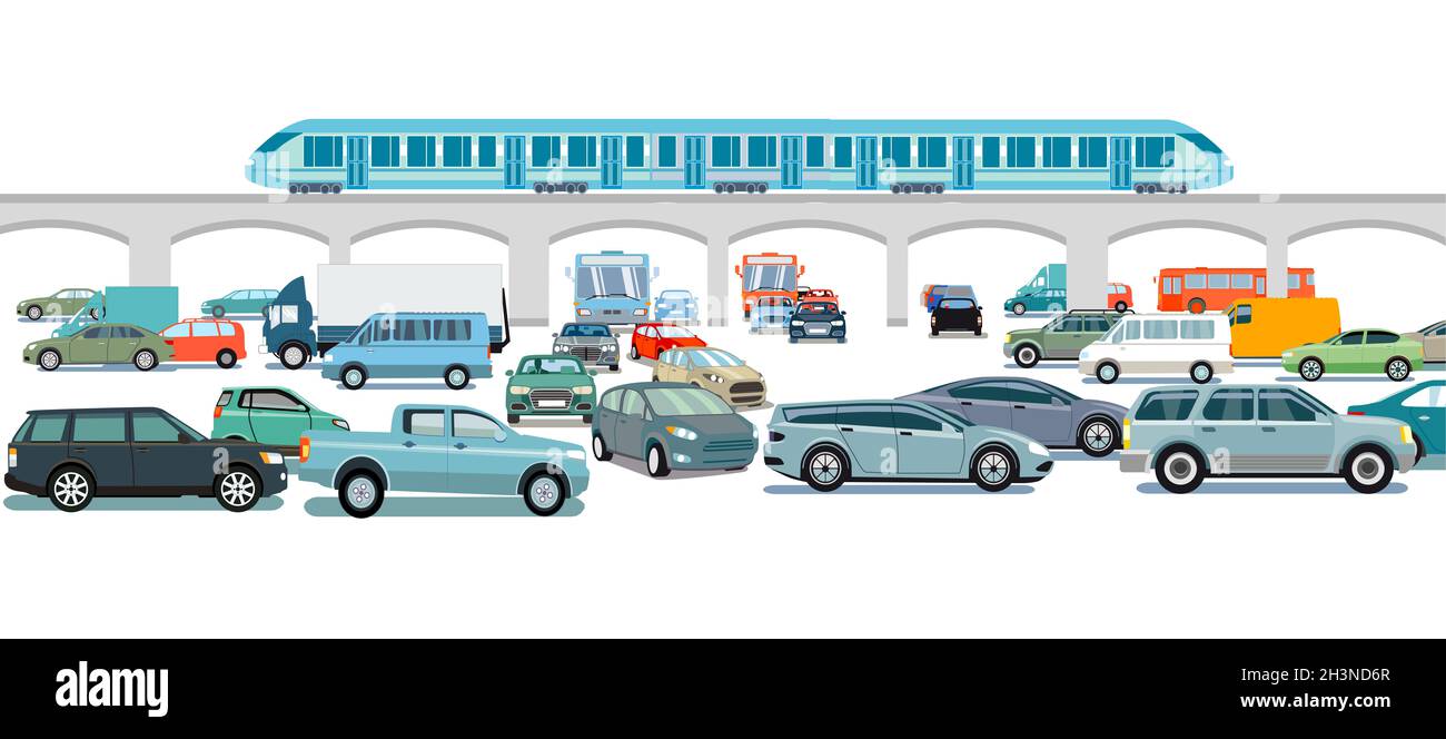 Express train and cars on the intersection Stock Photo - Alamy