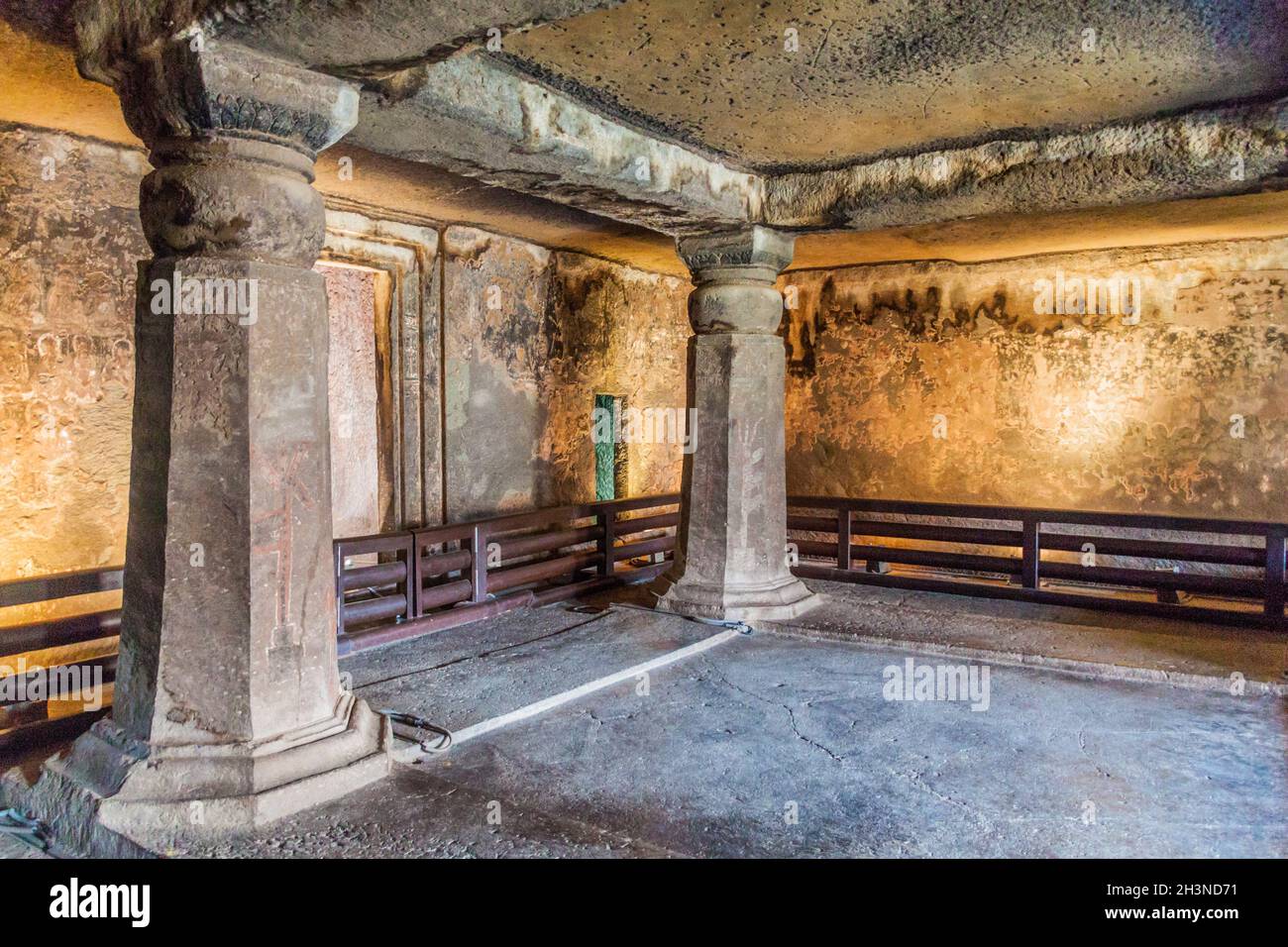 AJANTA, INDIA - FEBRUARY 6, 2017: Monastery carved into a cliff in ...