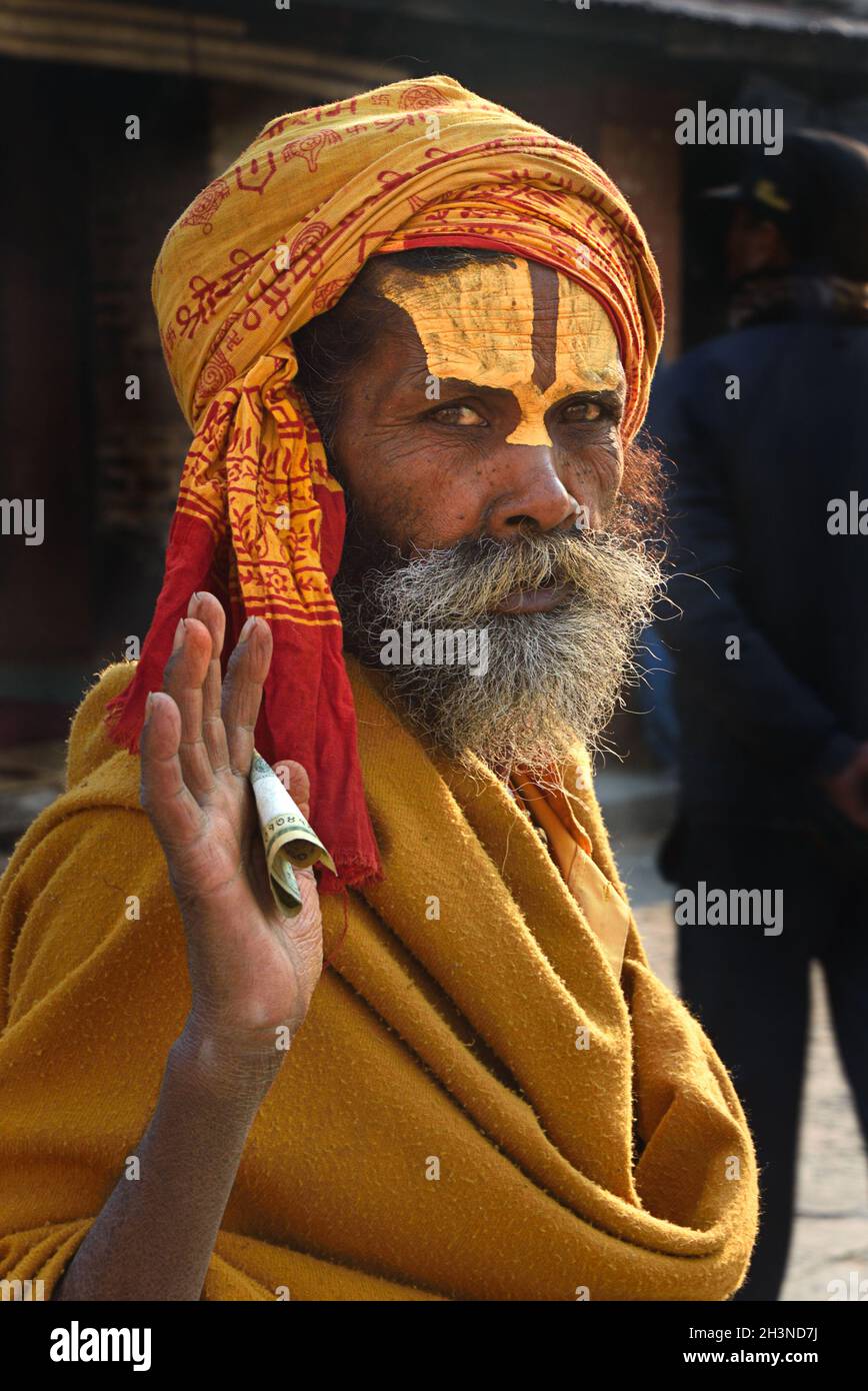 Kathmandu, Nepal - April 10, 2016: Portrait of hindu sadhu holy man in ...