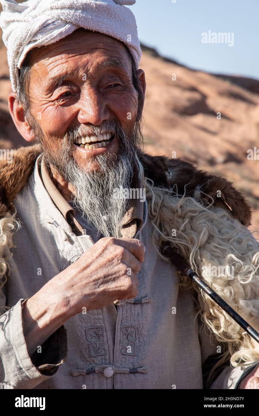 Chinese Elder at the Jingbian Wave Valley in Shaanxi Province in China ...