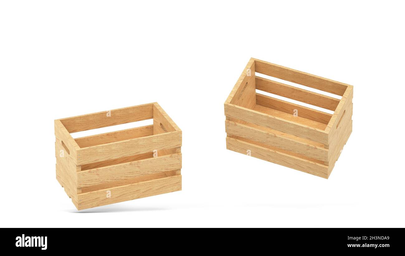 Empty wooden crate box. 3d illustration isolated on white background ...
