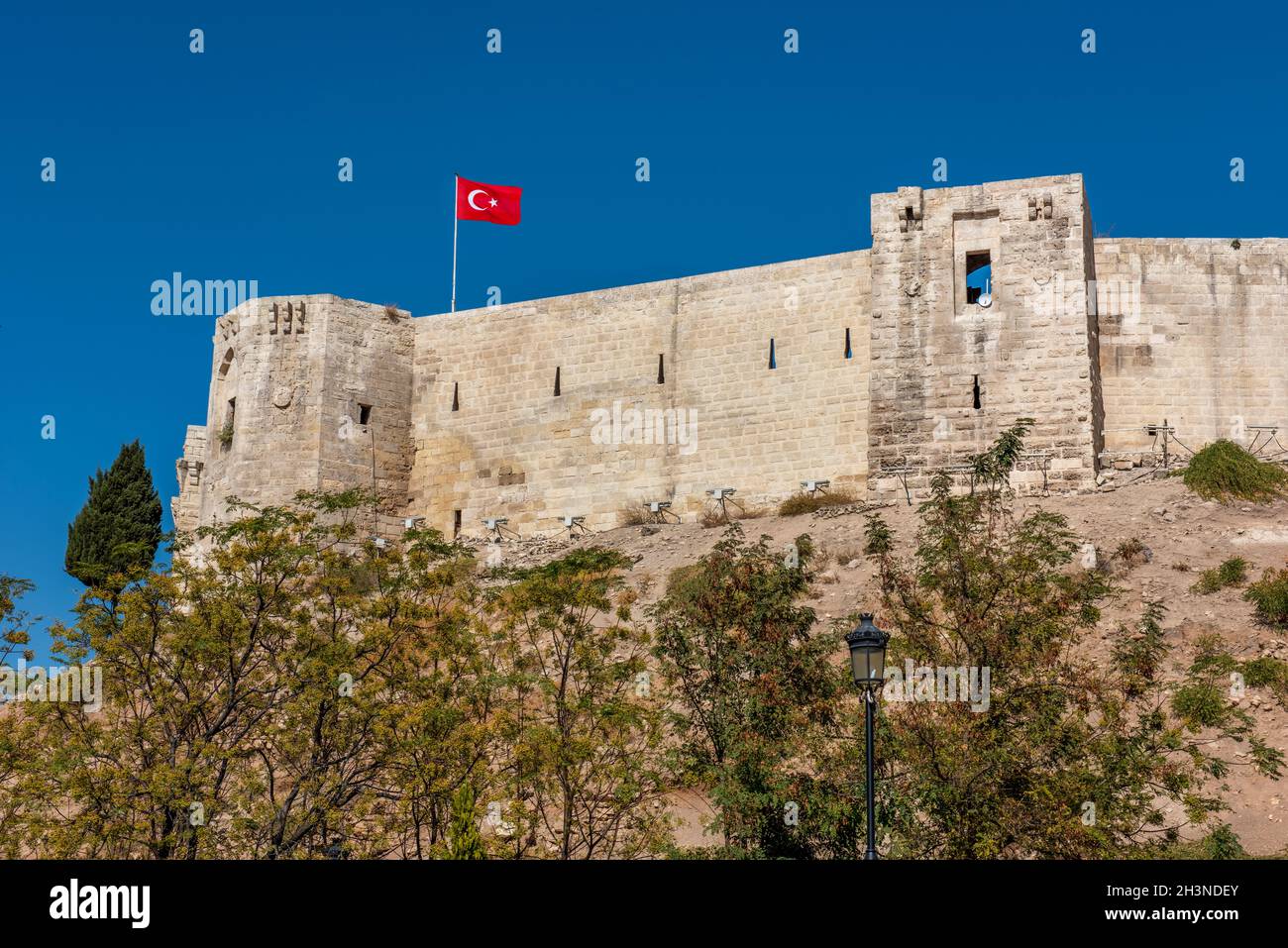 GAZIANTEP CASTLE (GAZIANTEP KALESi) with blue sky. Gaziantep, Turkey ...