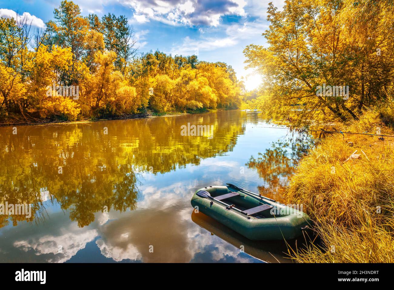 Autumn and boat Stock Photo - Alamy