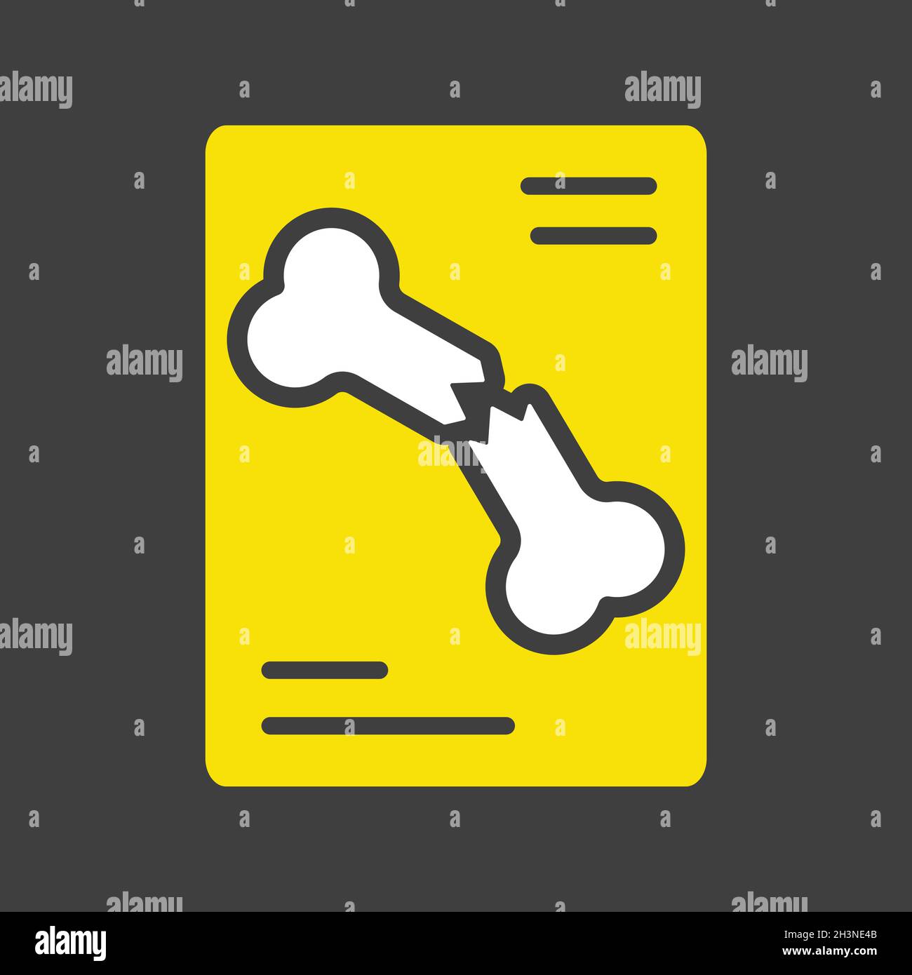 Bone fracture X-ray scan vector glyph icon on dark background. Medicine ...