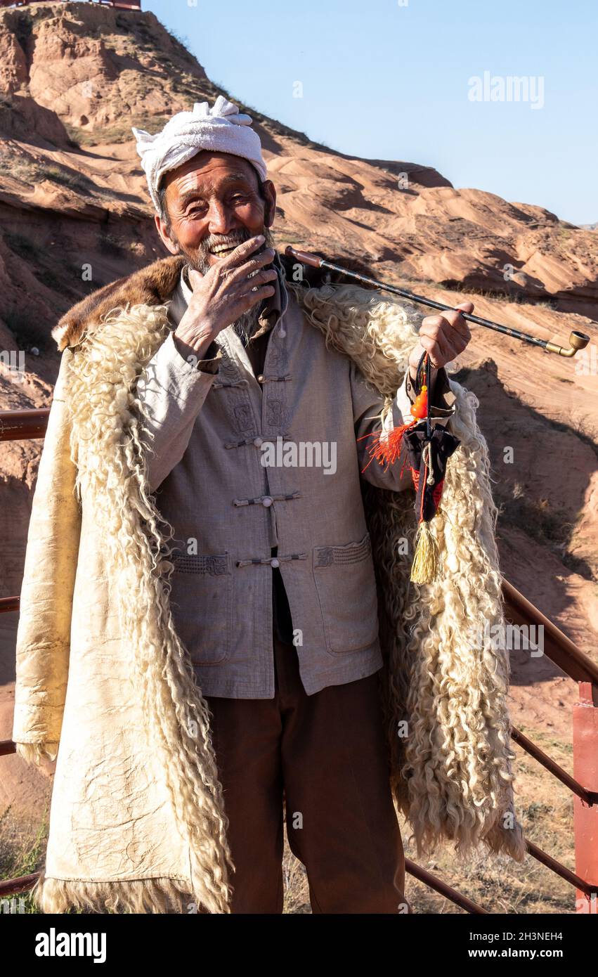Chinese Elder at the Jingbian Wave Valley in Shaanxi Province in China ...