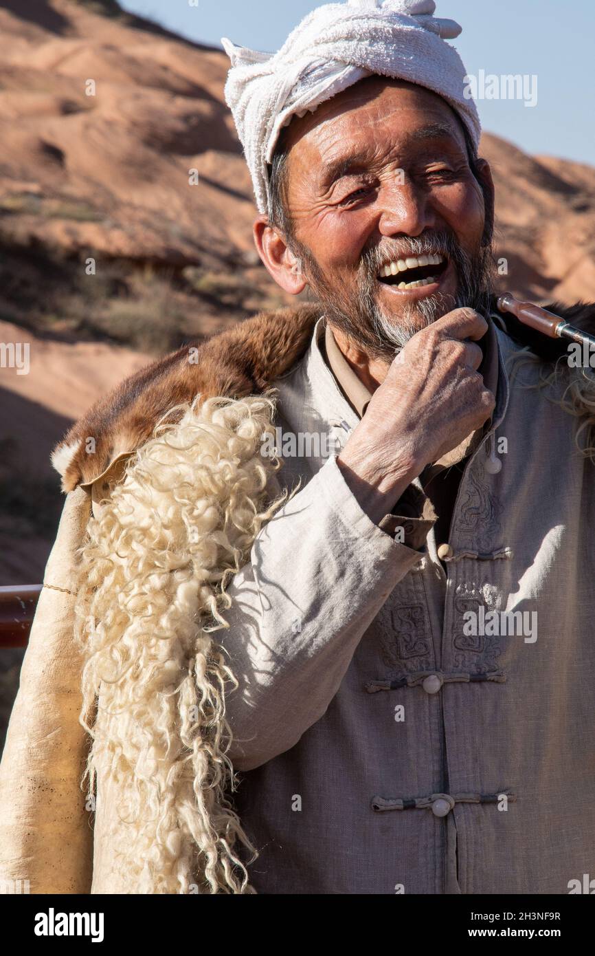 Chinese Elder at the Jingbian Wave Valley in Shaanxi Province in China ...