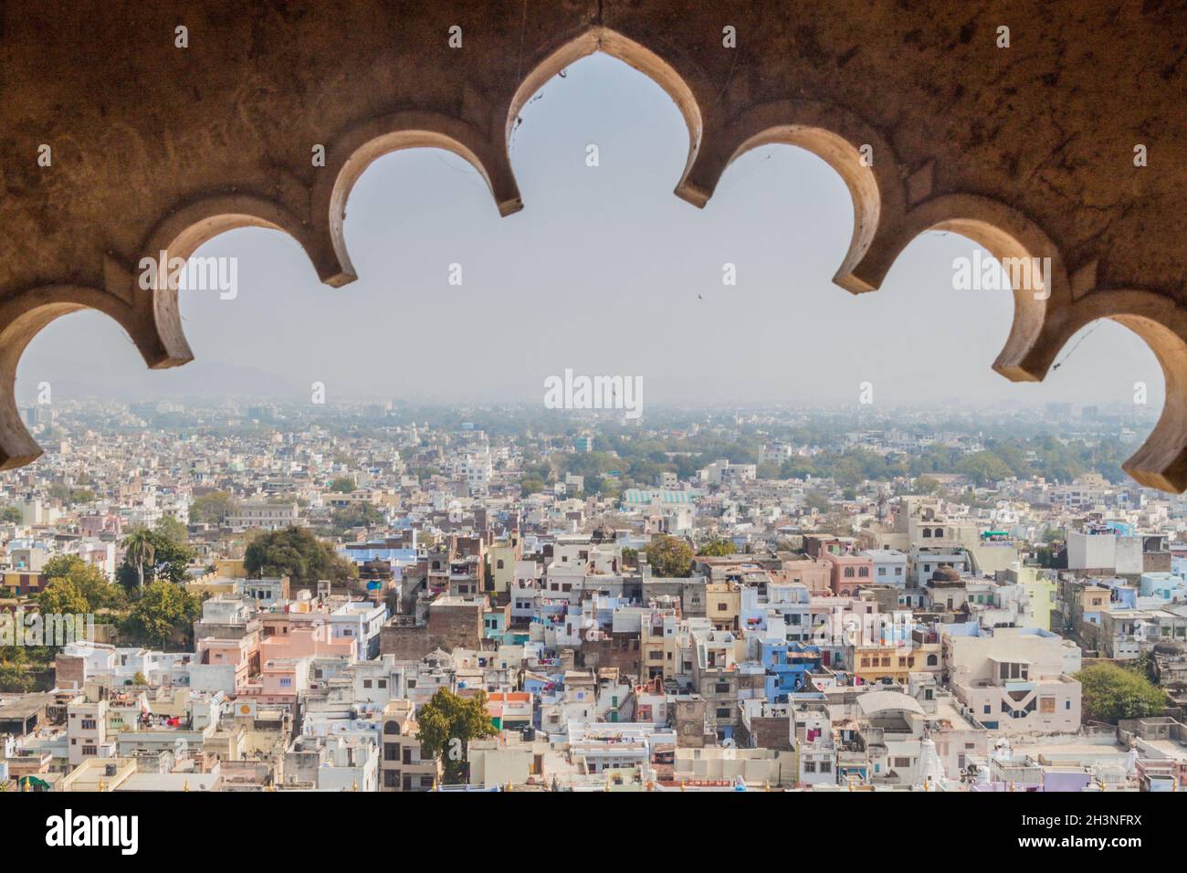 Aerial view of Udaipur from the City Palace, Rajasthan state, India ...