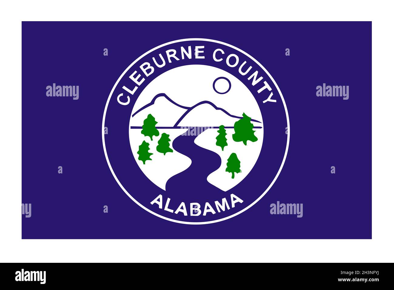 Top view of county of Cleburne, Alabama flag, USA no flagpole. Plane ...