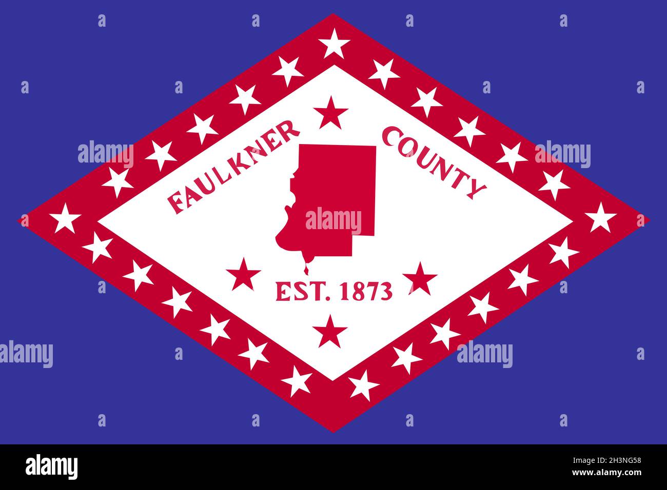 Top view of county of Faulkner, Arkansas flag, USA no flagpole. Plane ...