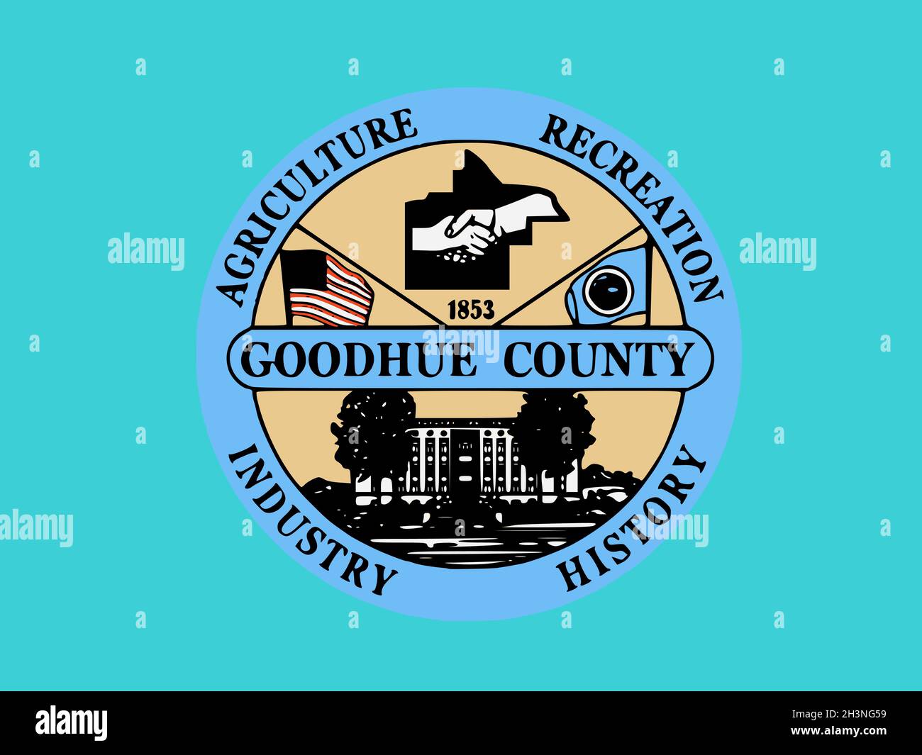 Top view of county of Goodhue, Minnesota flag, USA no flagpole. Plane ...