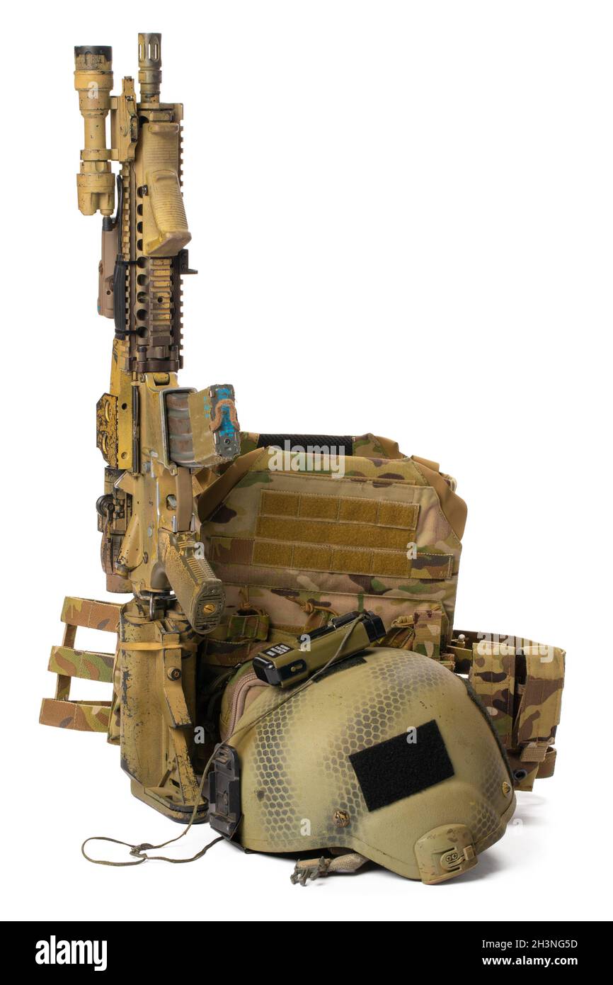 Military toy airsoft rifle isolated on white background Stock Photo - Alamy