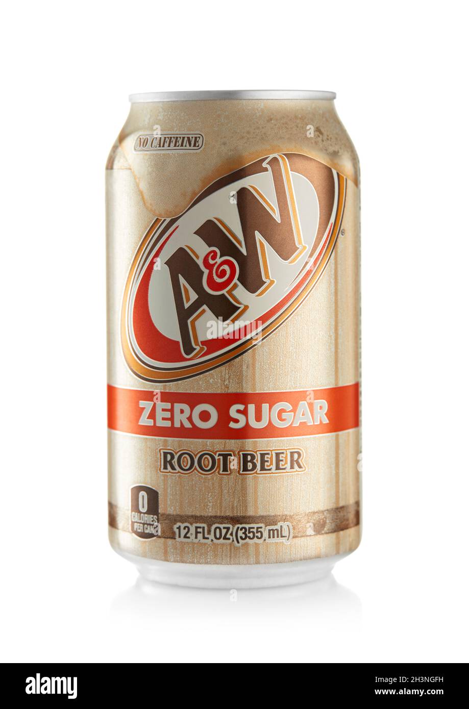 Londonuk October 21 2021 Aluminium Can Of Aandw Root Beer Zero Sugar Drink On White Stock
