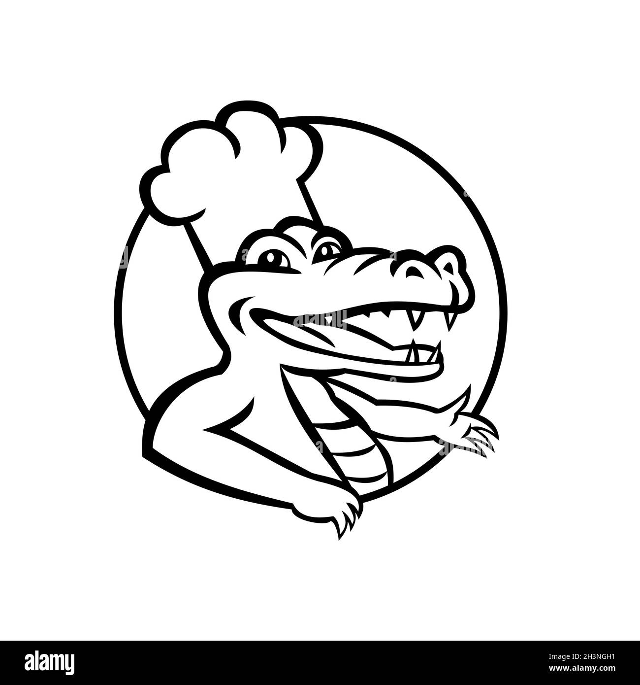 Happy Chef Alligator Gator or Crocodile Wearing Chef Hat Circle Mascot ...