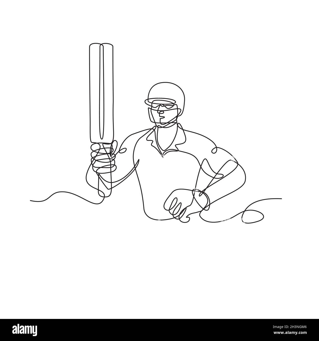 Cricket Batsman Holding Up Bat Front View Continuous Line Drawing Stock ...