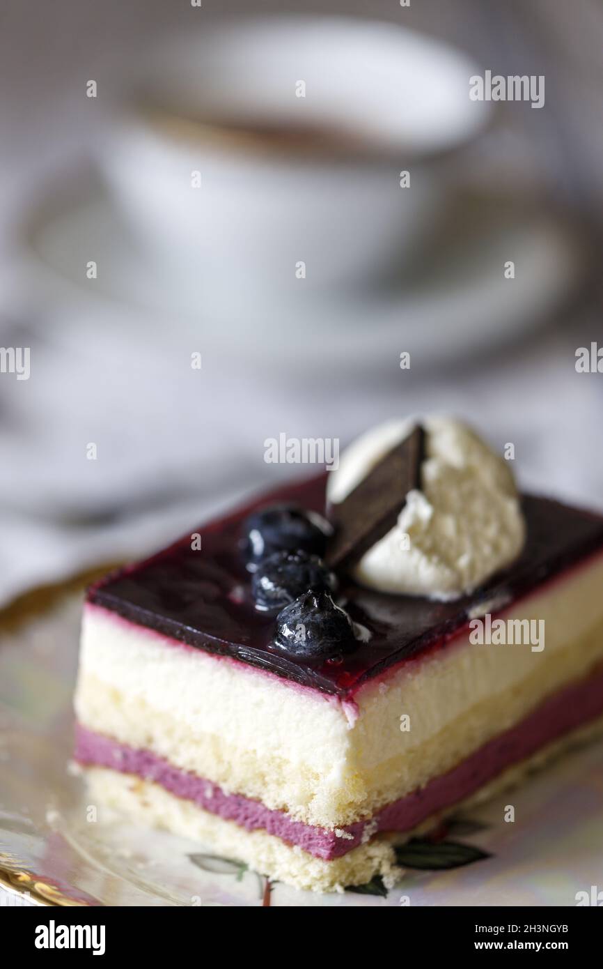 Blueberry pie and a cappucino Stock Photo - Alamy