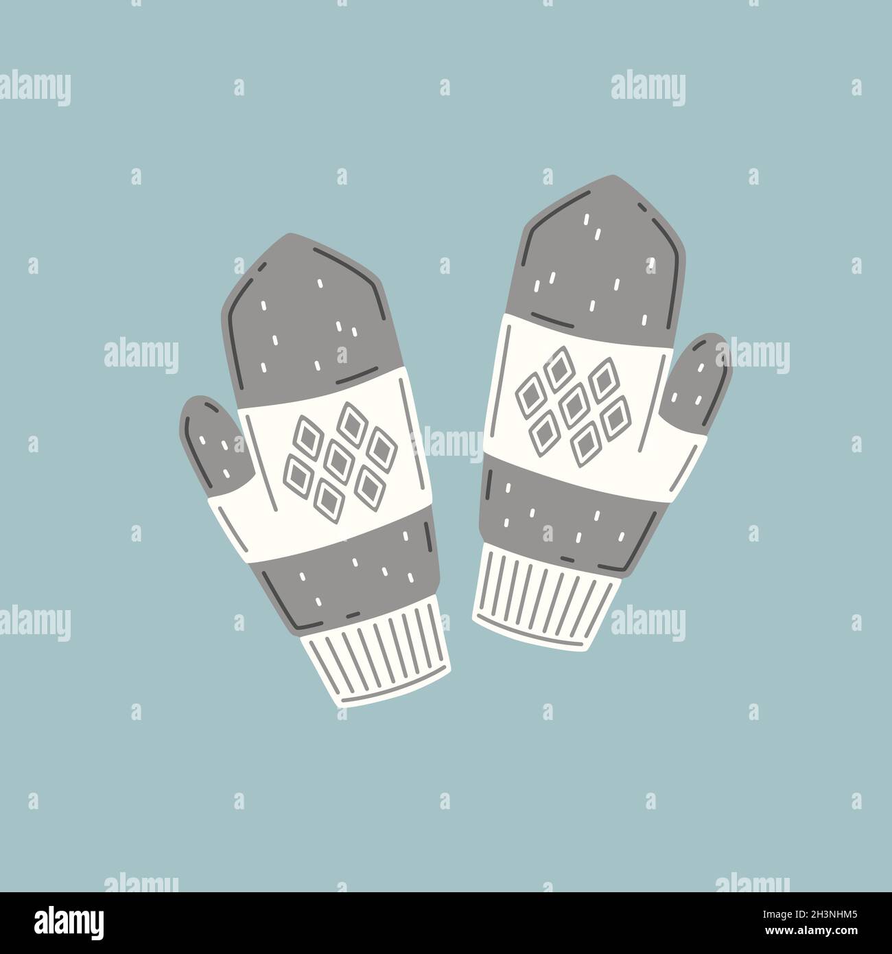 Warm grey wool mittens with ornament. Vector illustration Stock Vector ...