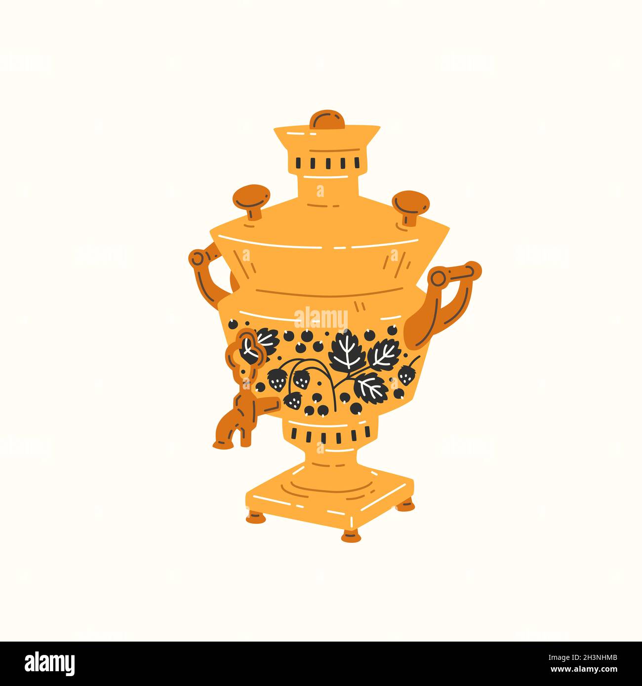 Traditional russian samovar with floral ornament. Vector illustration ...