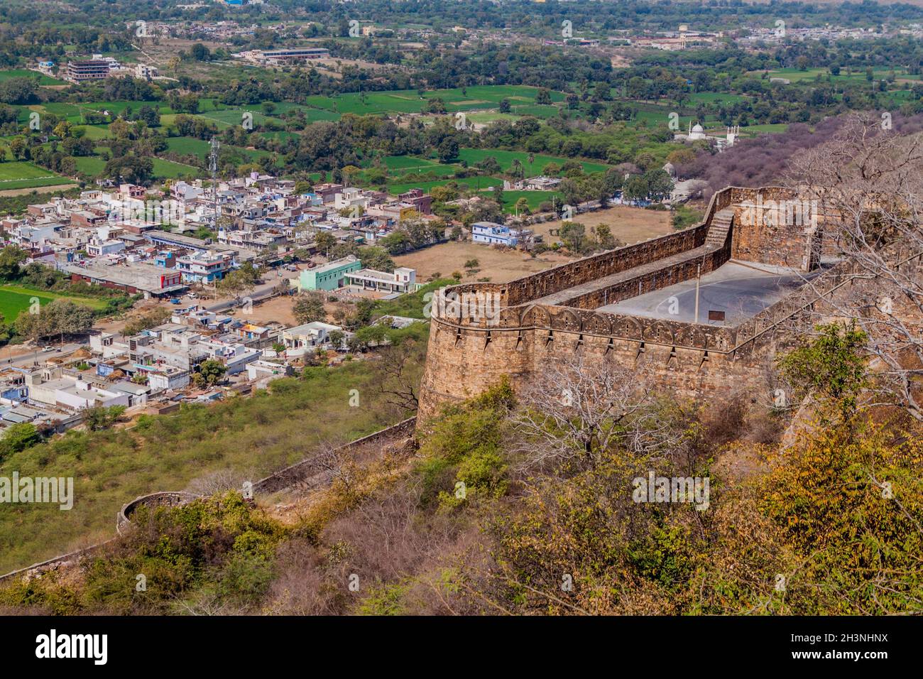 Aerial view of Chittorgarh from Chittor Fort, Rajasthan state, India ...