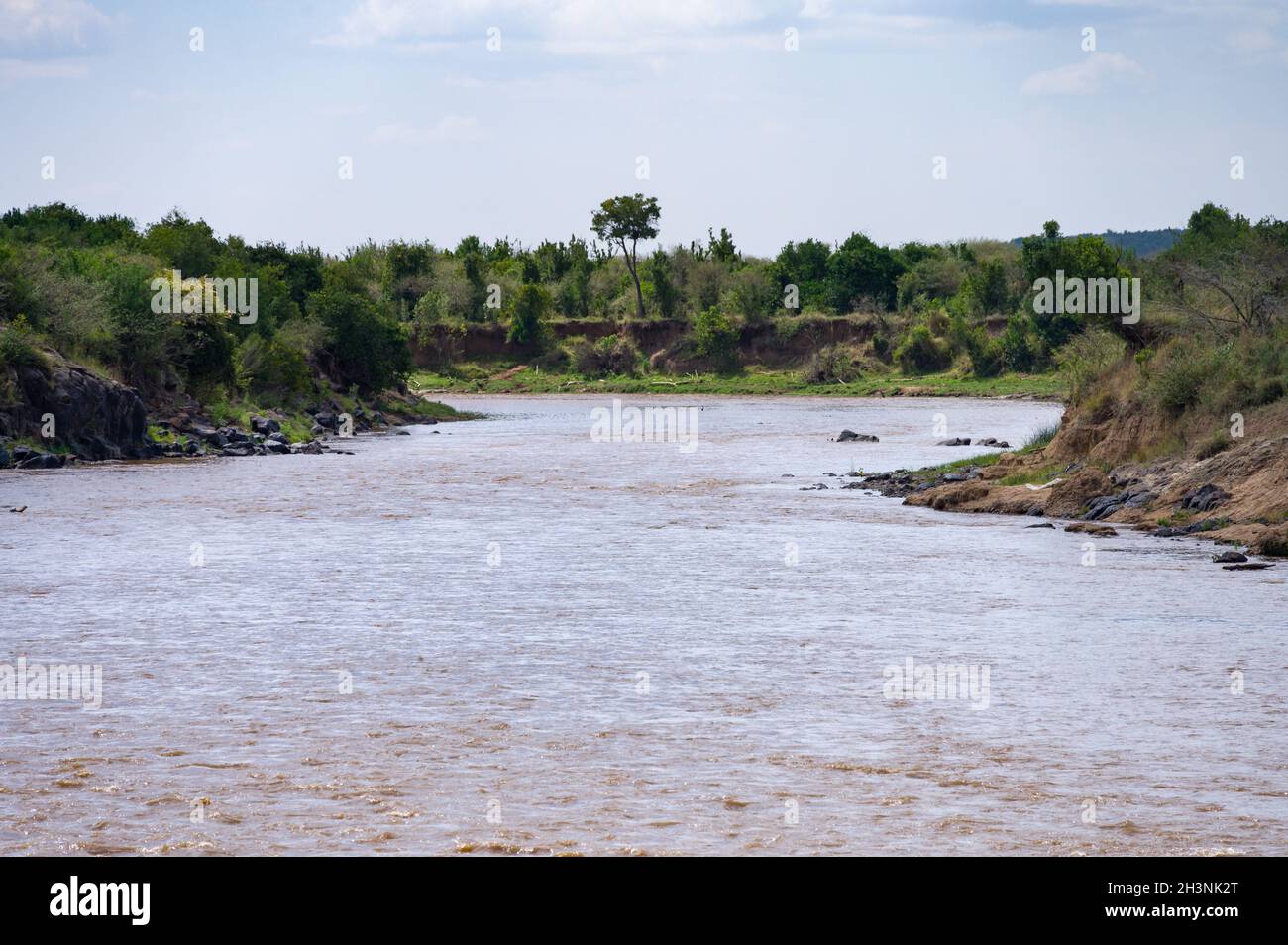 The Mara river flowing in the Maasai Mara National Reserve, rocks and ...
