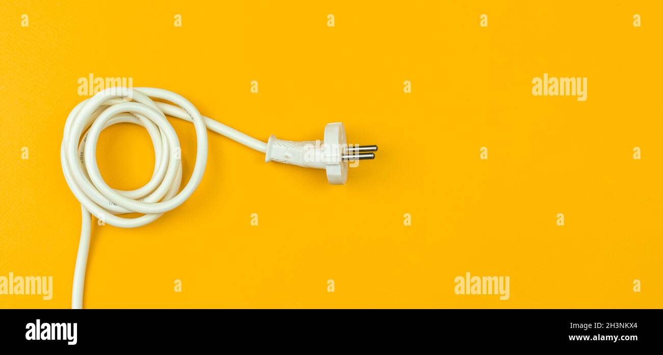 White power cable on flat background, banner Stock Photo - Alamy