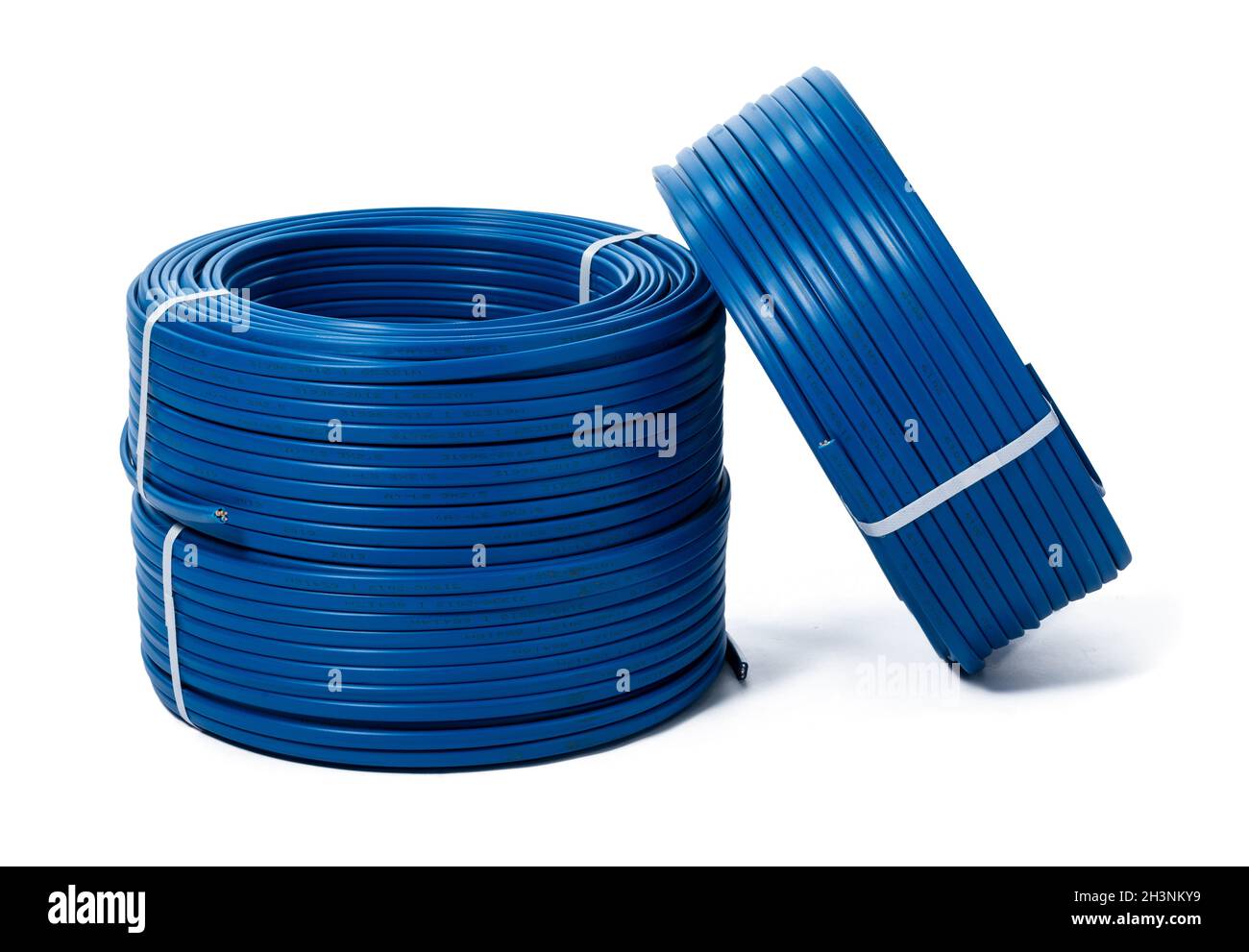 coils of blue cable isolated on white background Stock Photo - Alamy