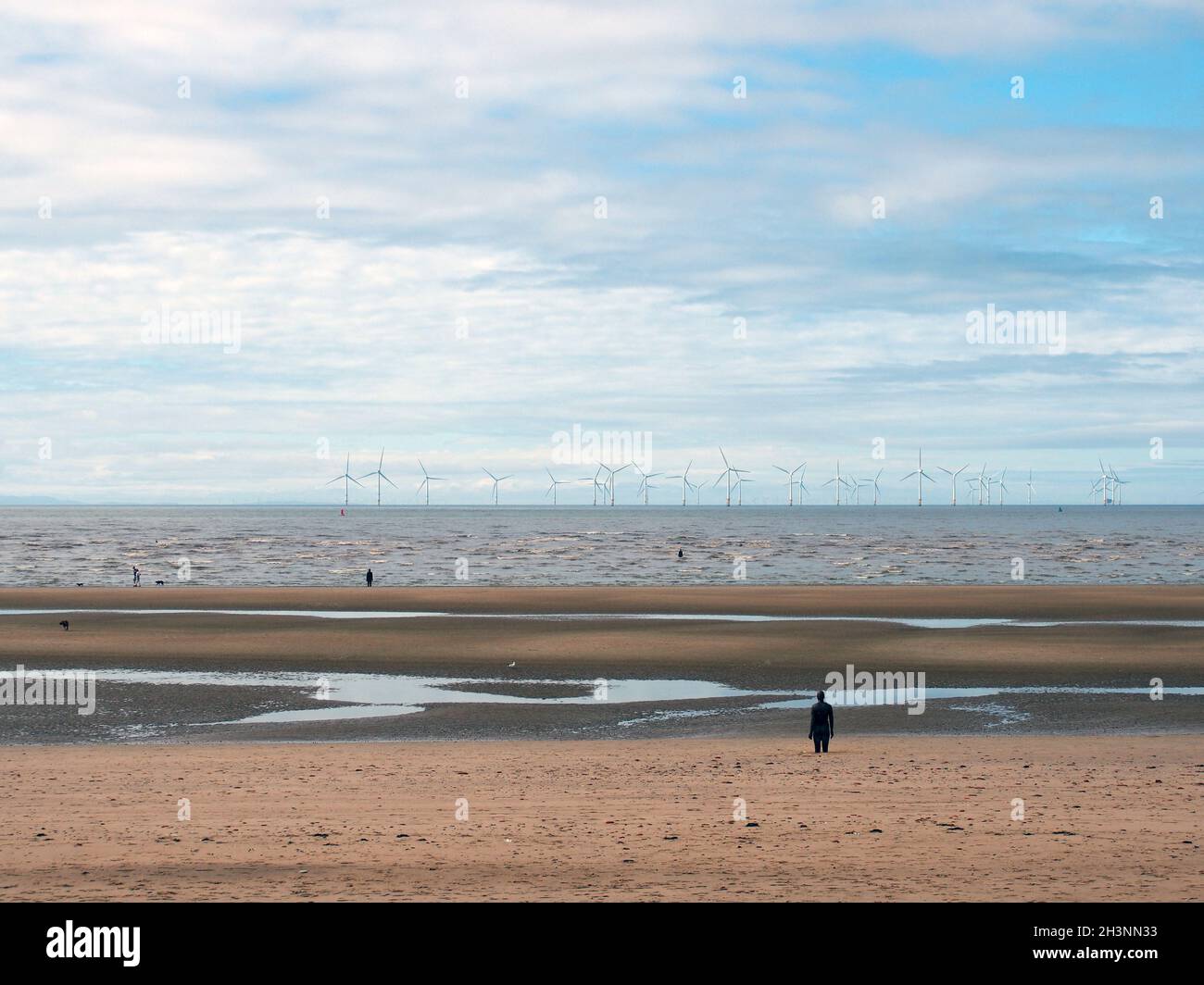The beach at blundell flats in sefton, southport with pools on the ...