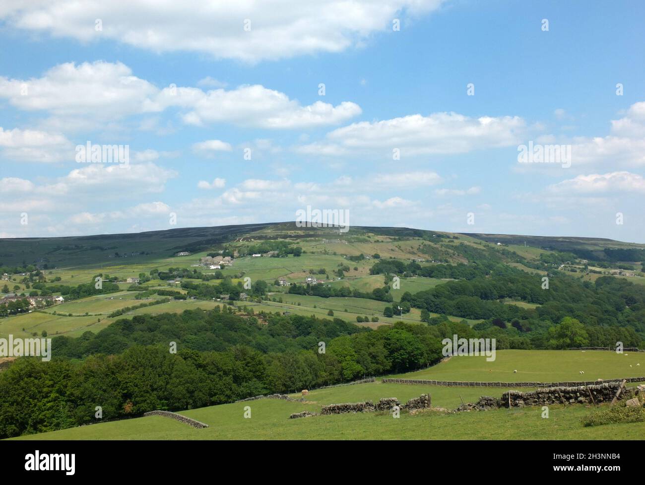 Panoramic view across the calder valley in west yorkshire with midgley ...