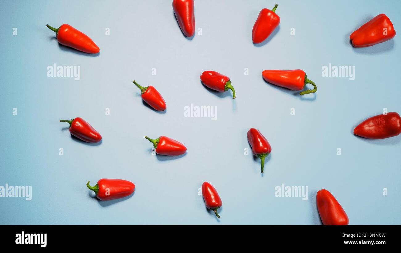 Multiple mini red bell peppers beautifully laid out and ready to eat ...