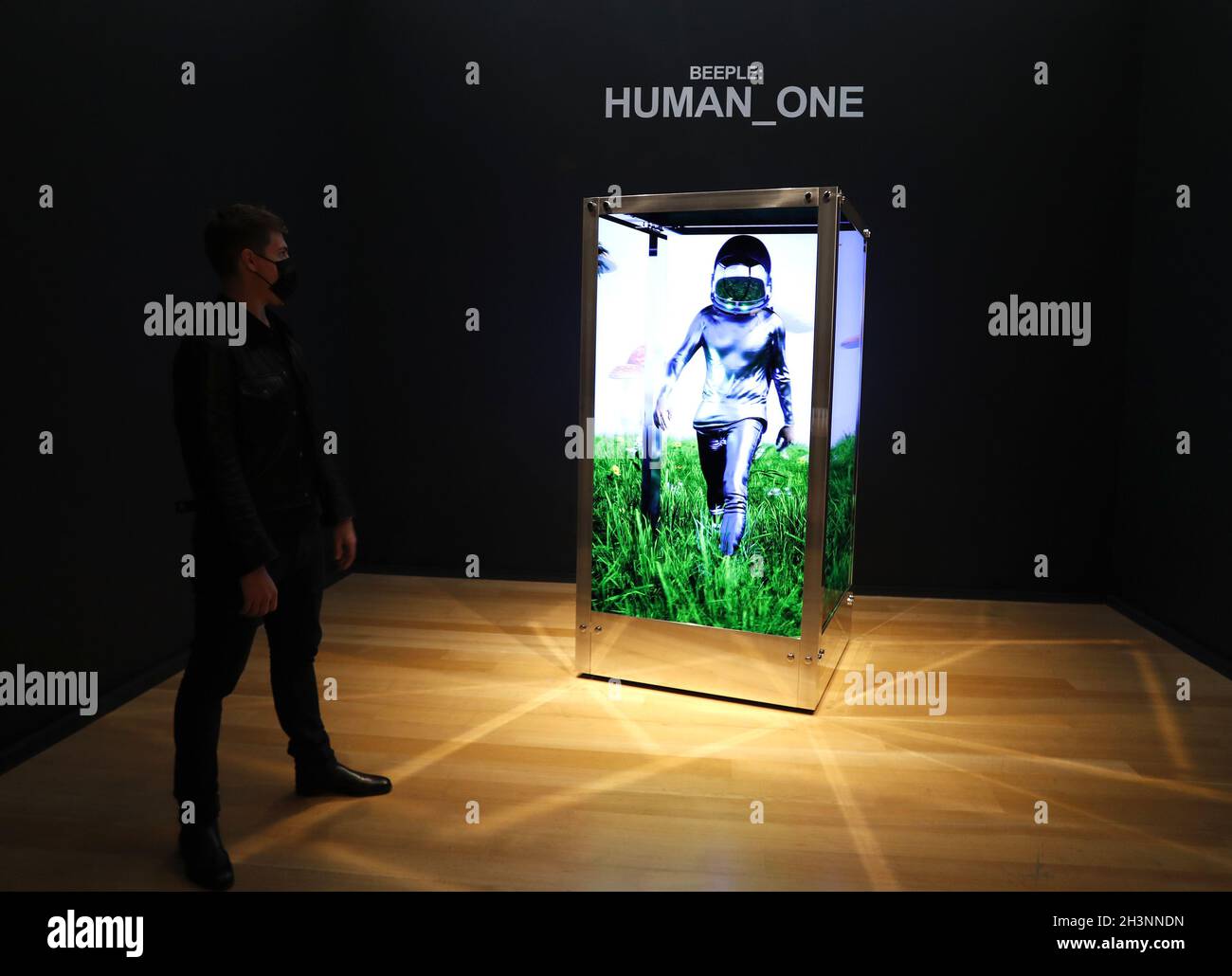 New York, USA. 29th Oct, 2021. Human One by Beeple is on display at a ...