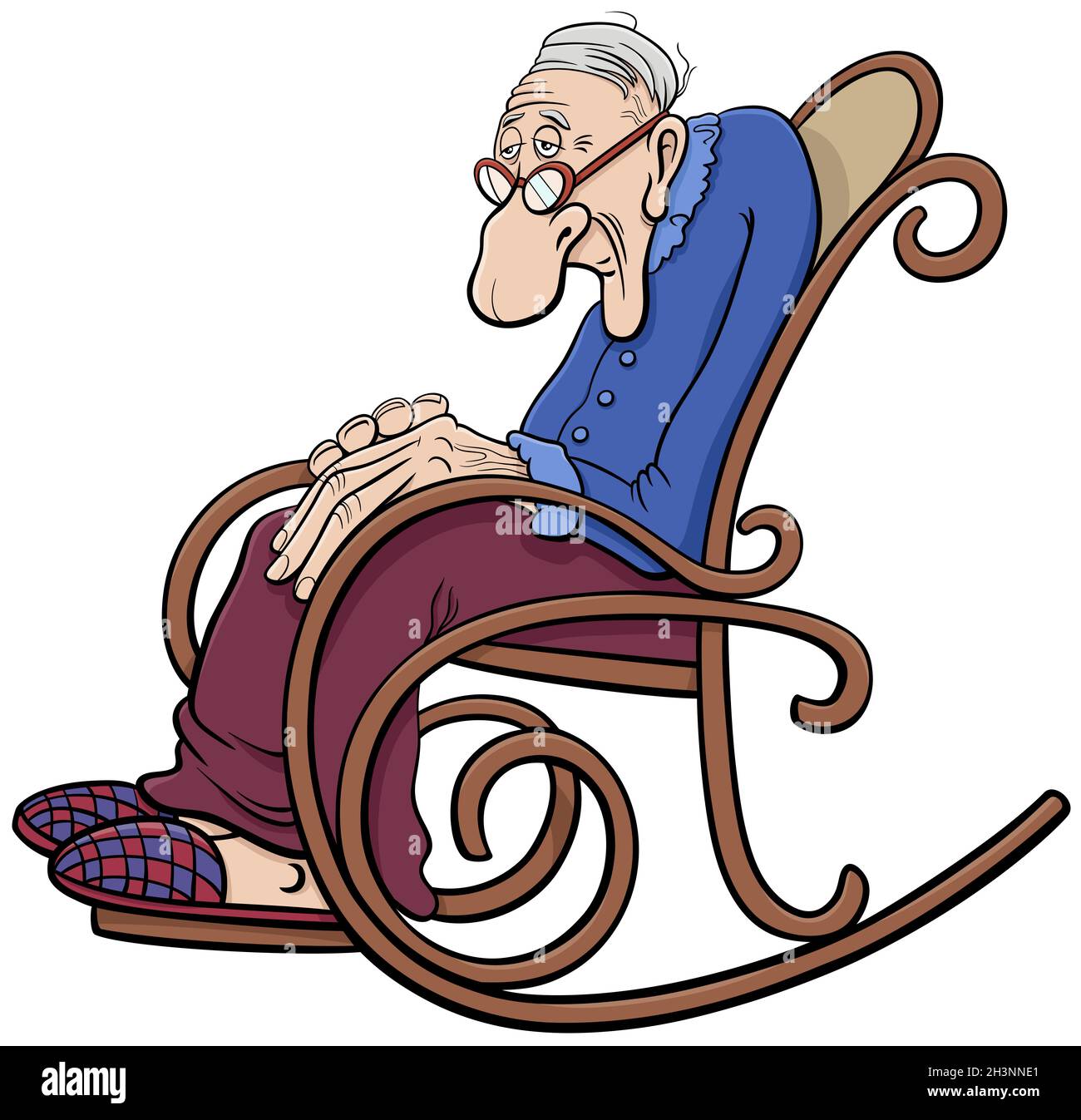 Cartoon senior in the rocking chair comic character Stock Photo - Alamy