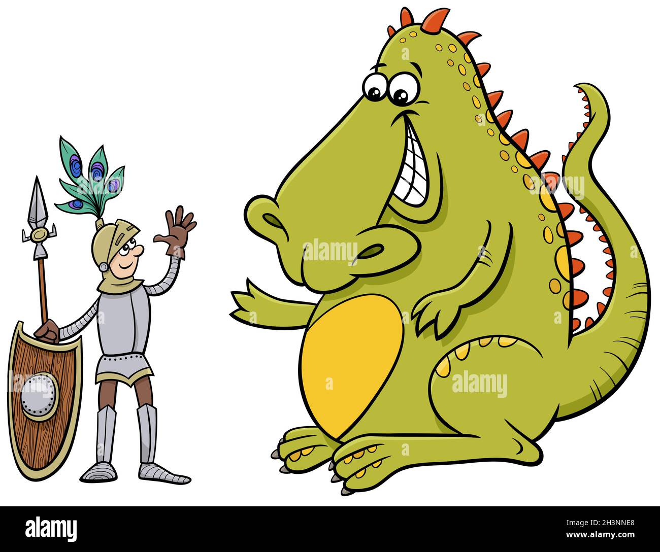 Dragon and knight having a friendly talk cartoon illustration Stock ...