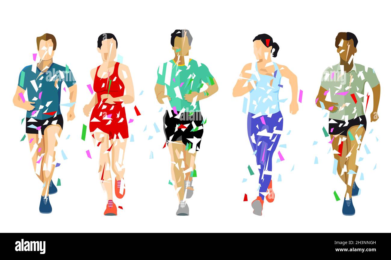 A group of runners on white background Stock Photo - Alamy