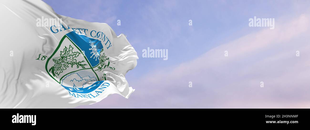 flag of county Garrett, Maryland , USA at cloudy sky background on ...