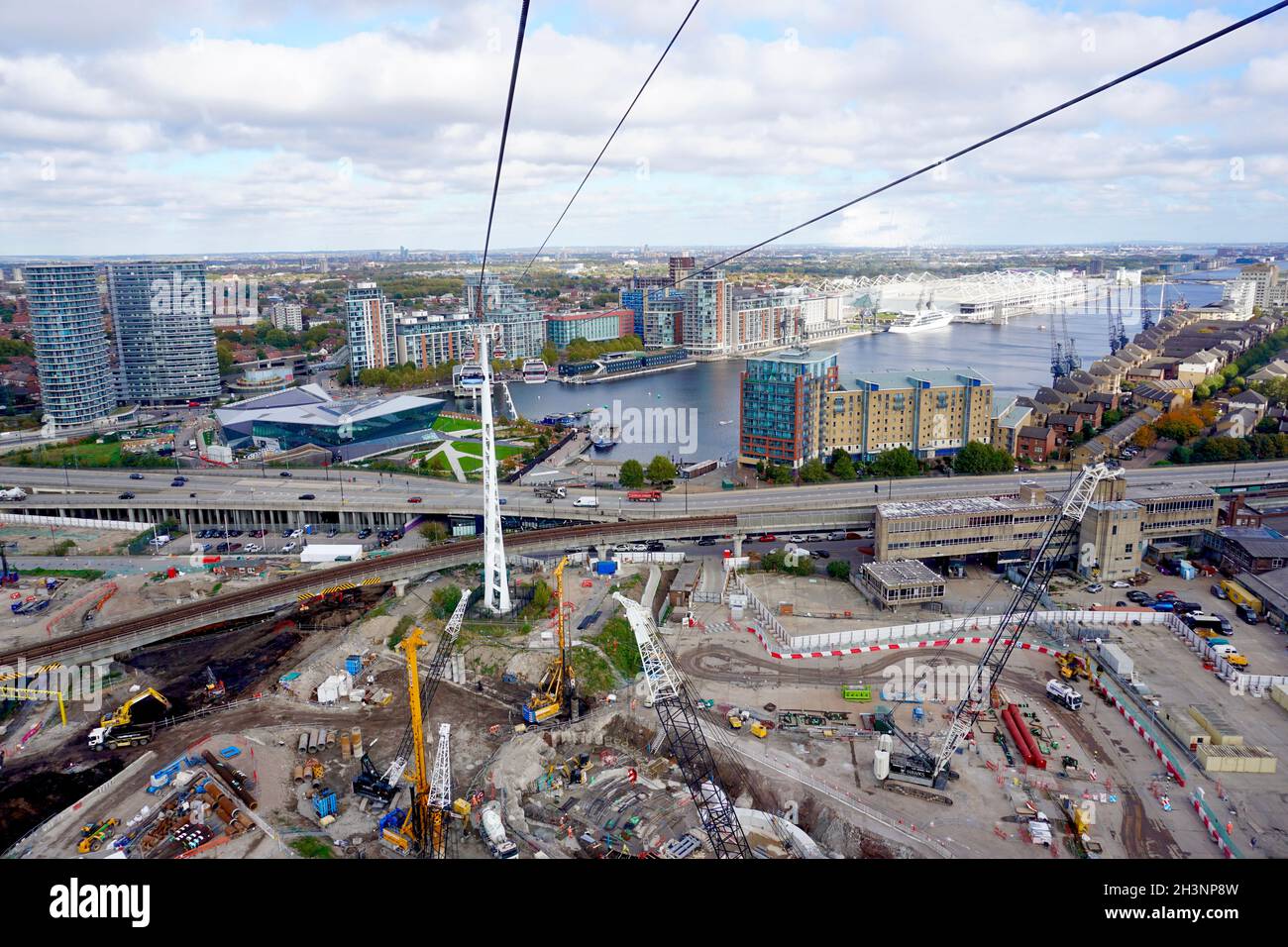 O2 Arena and the Emirates Cable Car in Greenwich, London, United ...