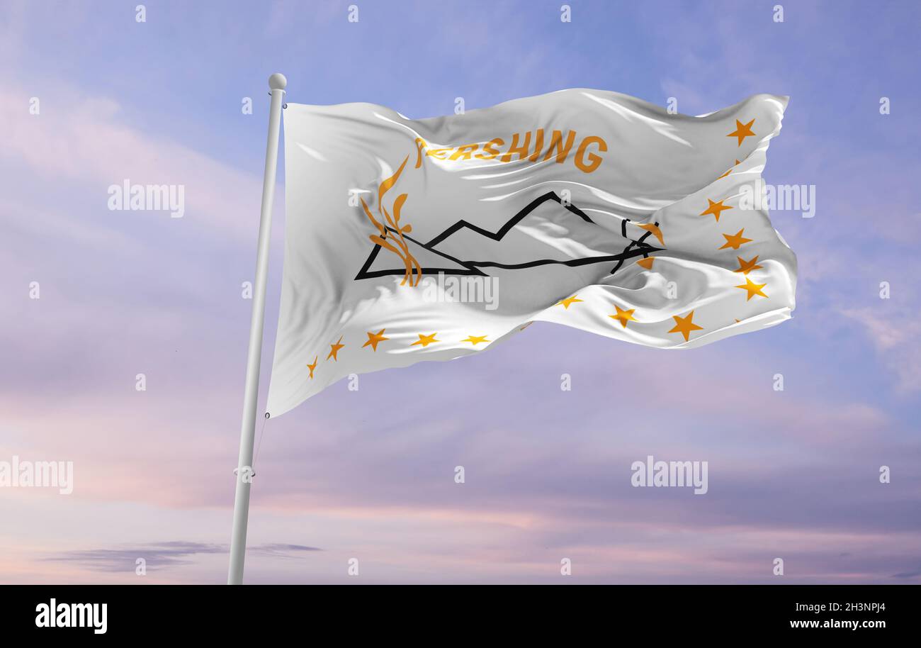 flag of county Pershing, Nevada , USA at cloudy sky background on ...