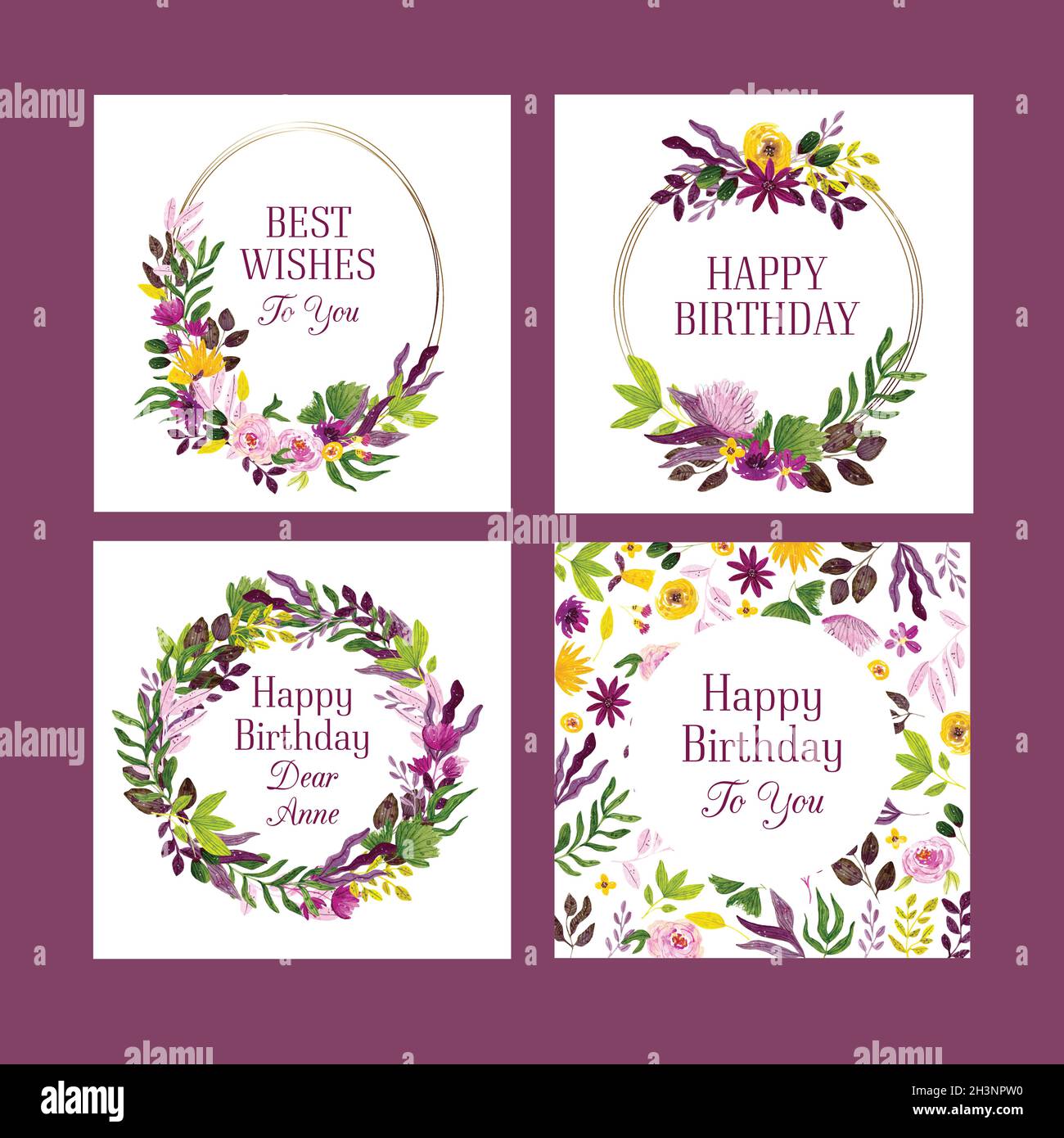 birthday cards collection with flowers pack vector design illustration ...