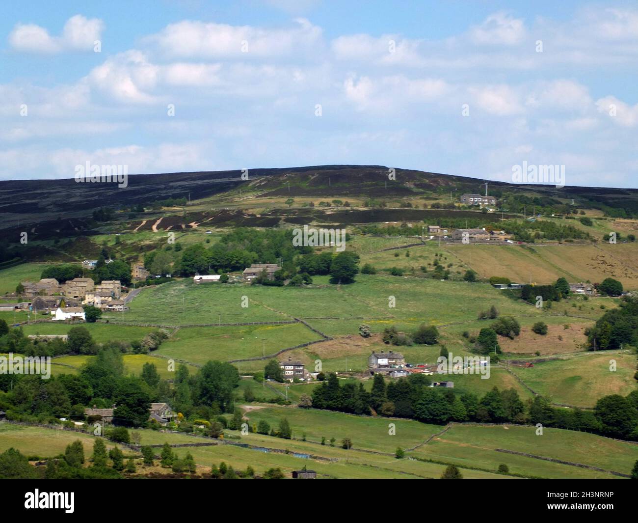 Panoramic view across the calder valley in west yorkshire with midgley ...