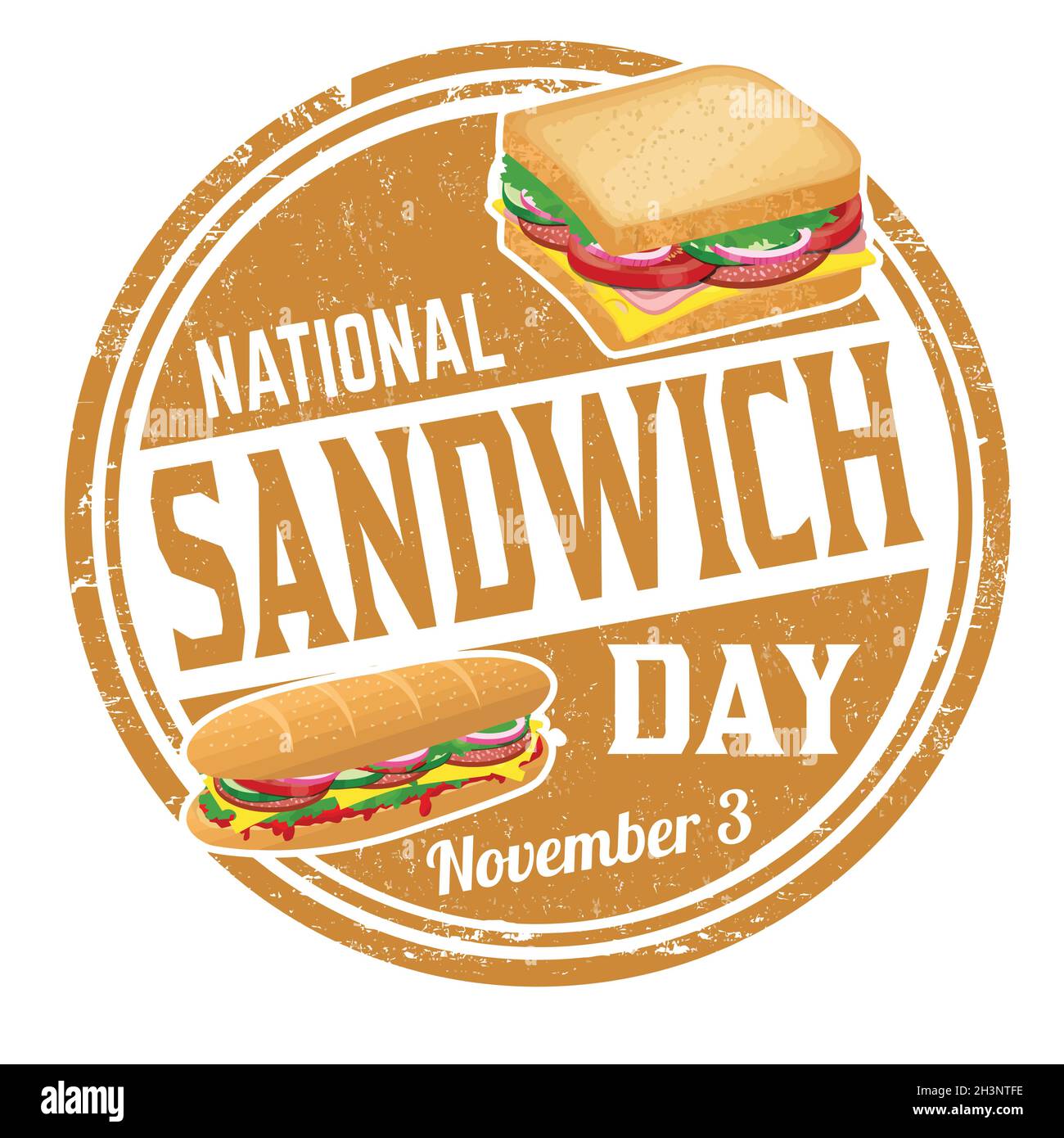 National sandwich day grunge rubber stamp on white background, vector ...
