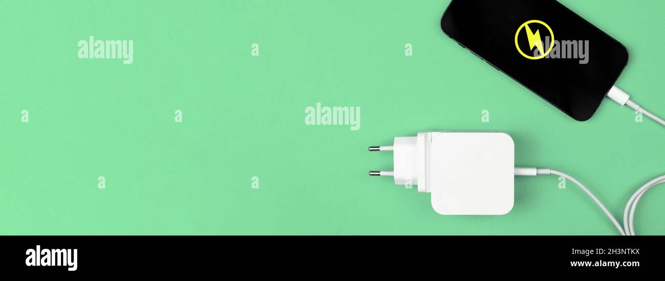 Lightning mobile charger. Smartphone with energy icon and power charger ...