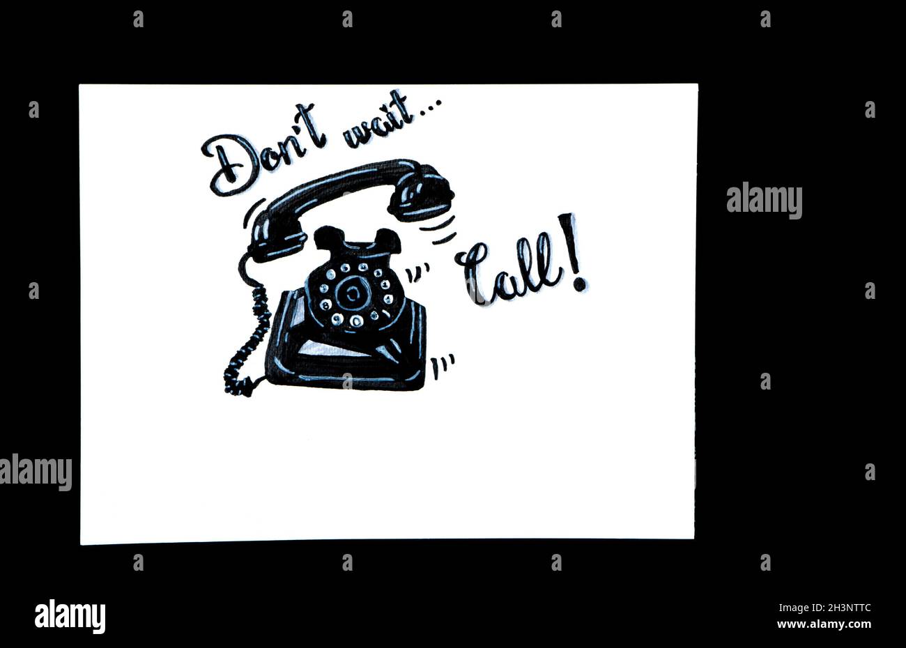 drawing of a black phone vibrating with the inscription Don't wait call ...