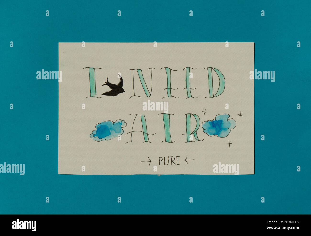 drawing with text that says: I need air pure, on a white background and ...