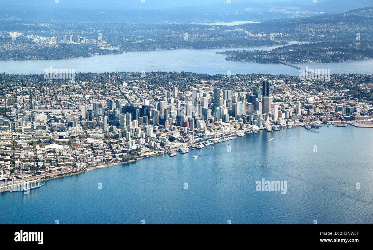 Aerial View of Downtown Seattle and surrounds Stock Photo - Alamy