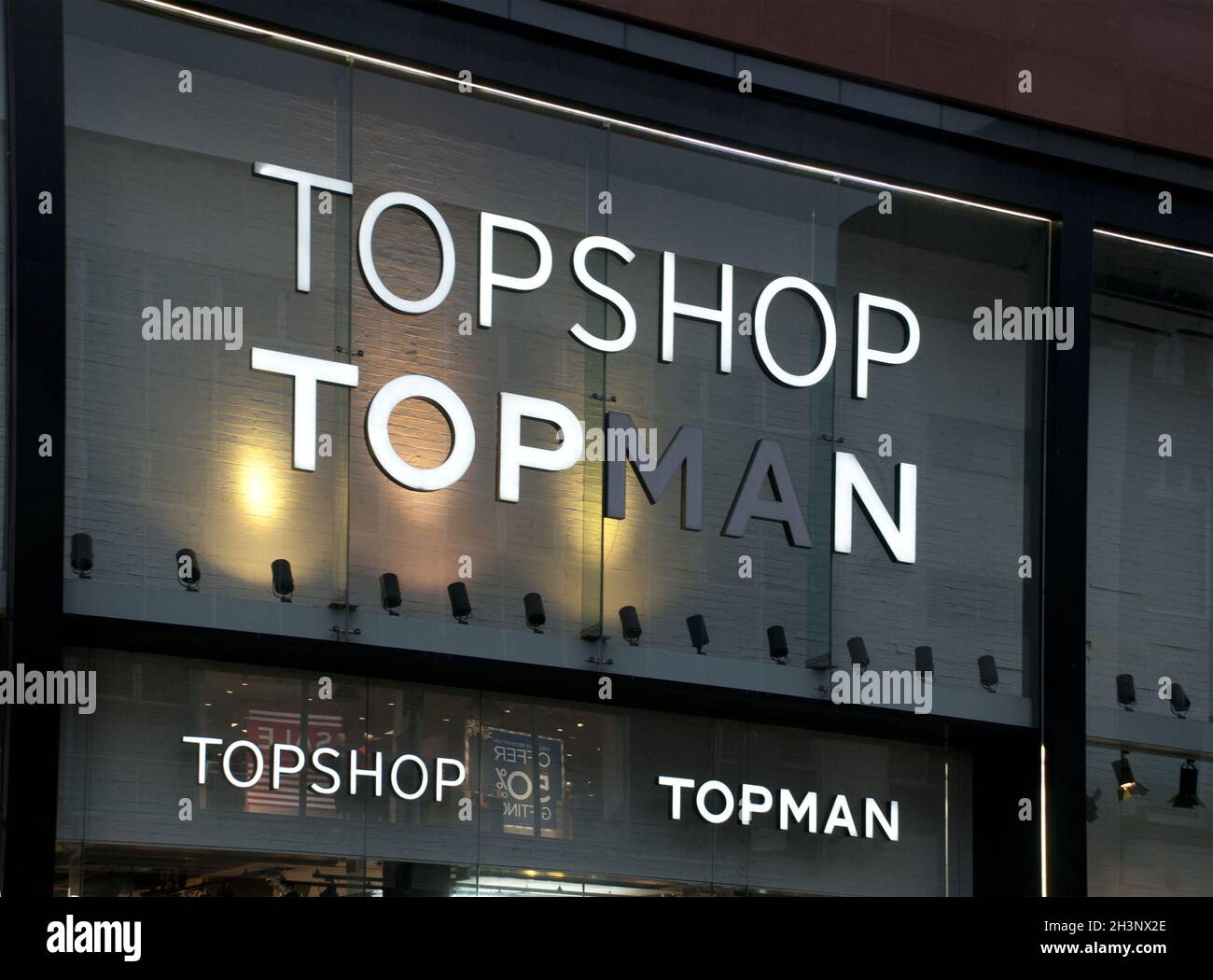 Sign above the door of the topshop and topman building building in ...