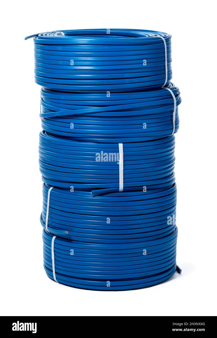 coils of blue cable isolated on white background Stock Photo - Alamy