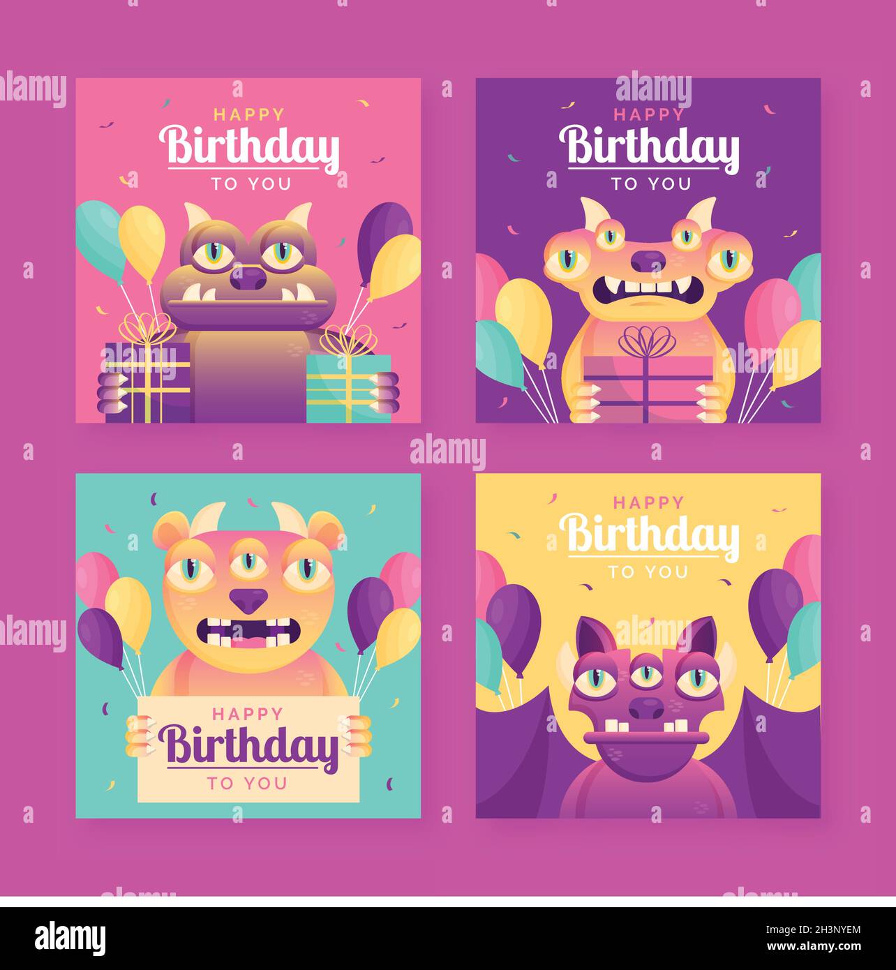 happy birthday card collection vector design illustration Stock Vector ...