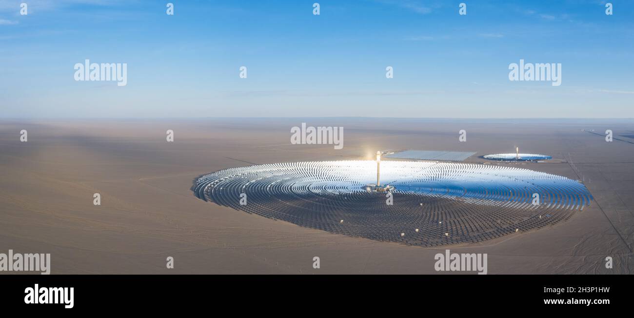 Aerial view of solar thermal power station Stock Photo - Alamy
